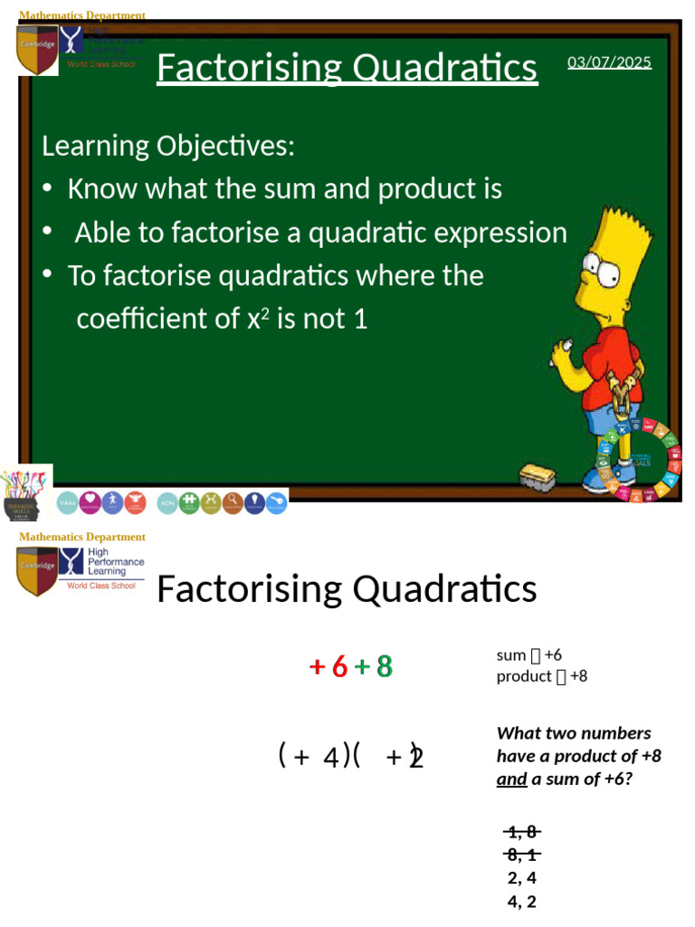4 Factorising Quadratic Expressions | PDF | Factorization | Quadratic Equation