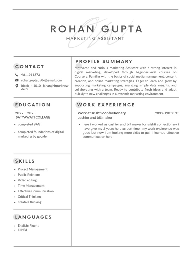 Minimalist White and Grey Professional Resume | PDF