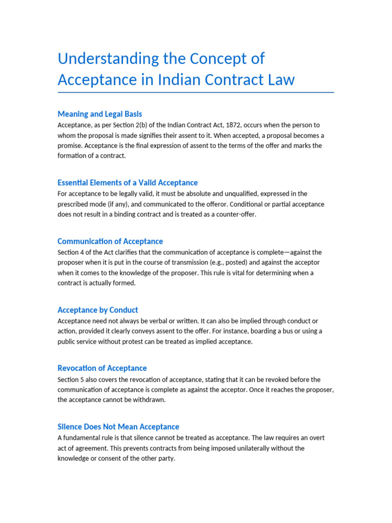 Contract Law Acceptance Concept | PDF