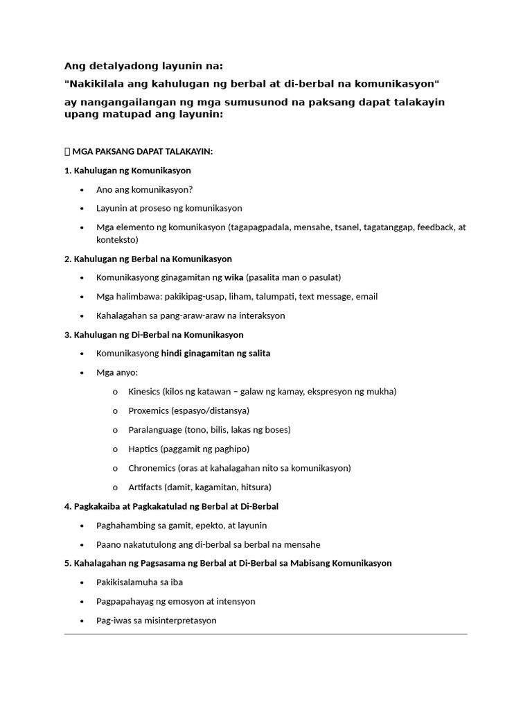 Ang Detalyadong Layunin Na | PDF