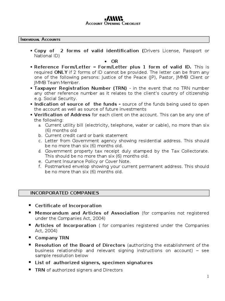 JMMB Checklist | PDF | Identity Document | Notary Public