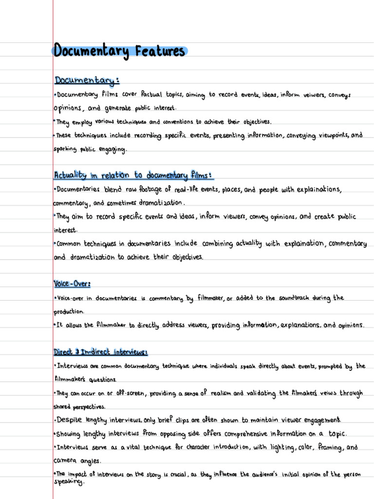 Documentary Features Notes | PDF | Documentary Film