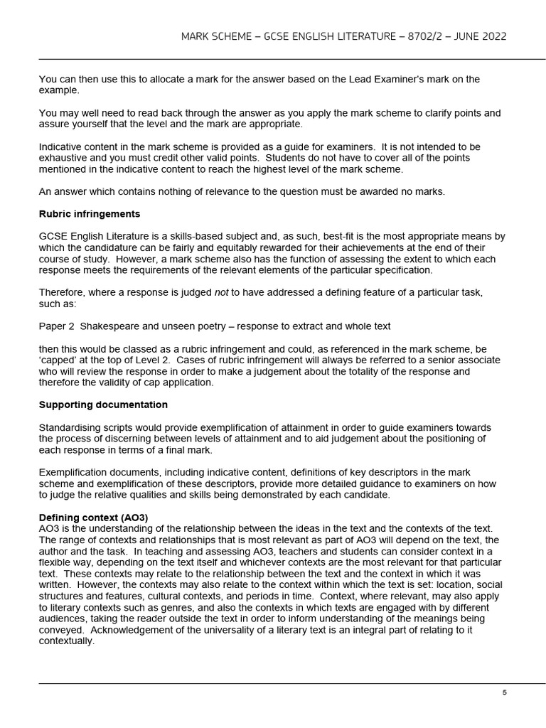 Mark Scheme - Paper 2 Shakespeare and Unseen Poetry - June 2022 | PDF ...