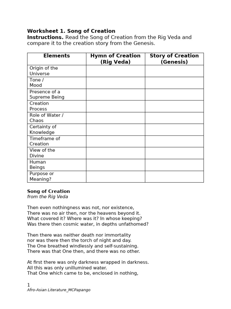Worksheets 1 2 From The Rig Veda | PDF | Creator Deity | Religious ...