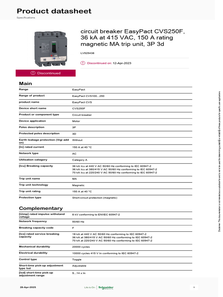 Schneider Electric - EasyPact-CVS - LV525438 | PDF | Alternating ...