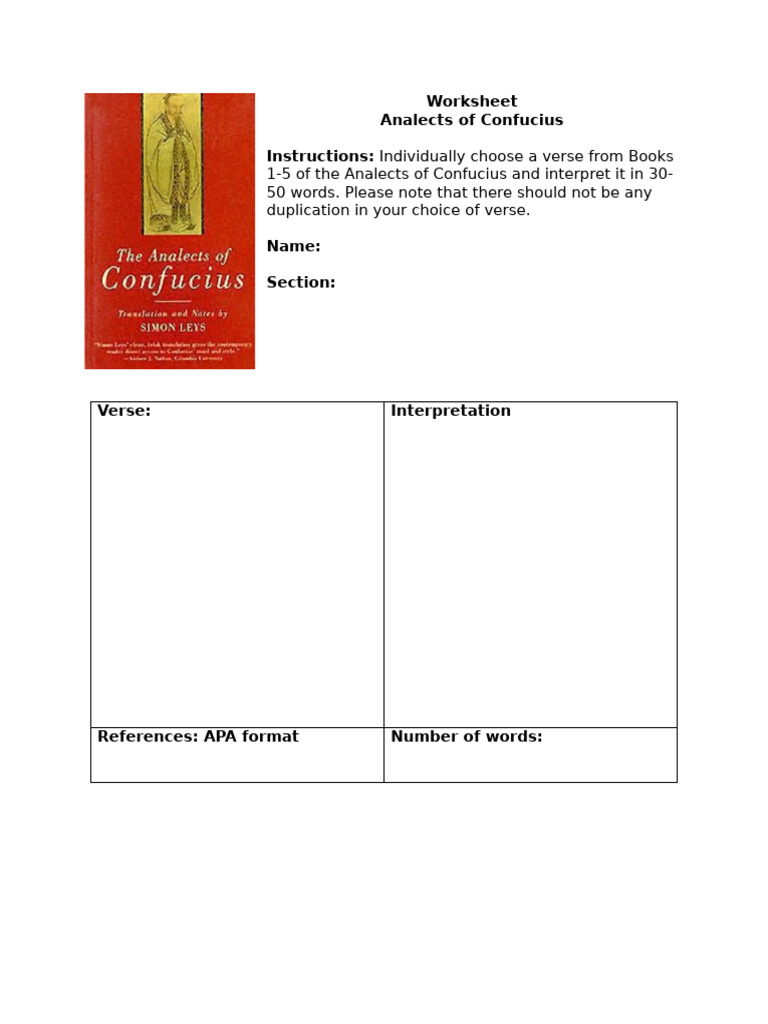 Worksheet Analects of Confucius | PDF