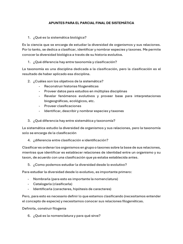 Apuntes de Sistemática Biológica | PDF | Taxonomía (biología) | Rasgo ...