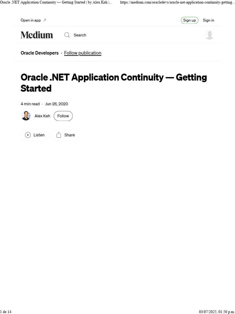 Oracle .NET Application Continuity | PDF | Databases | Oracle Corporation