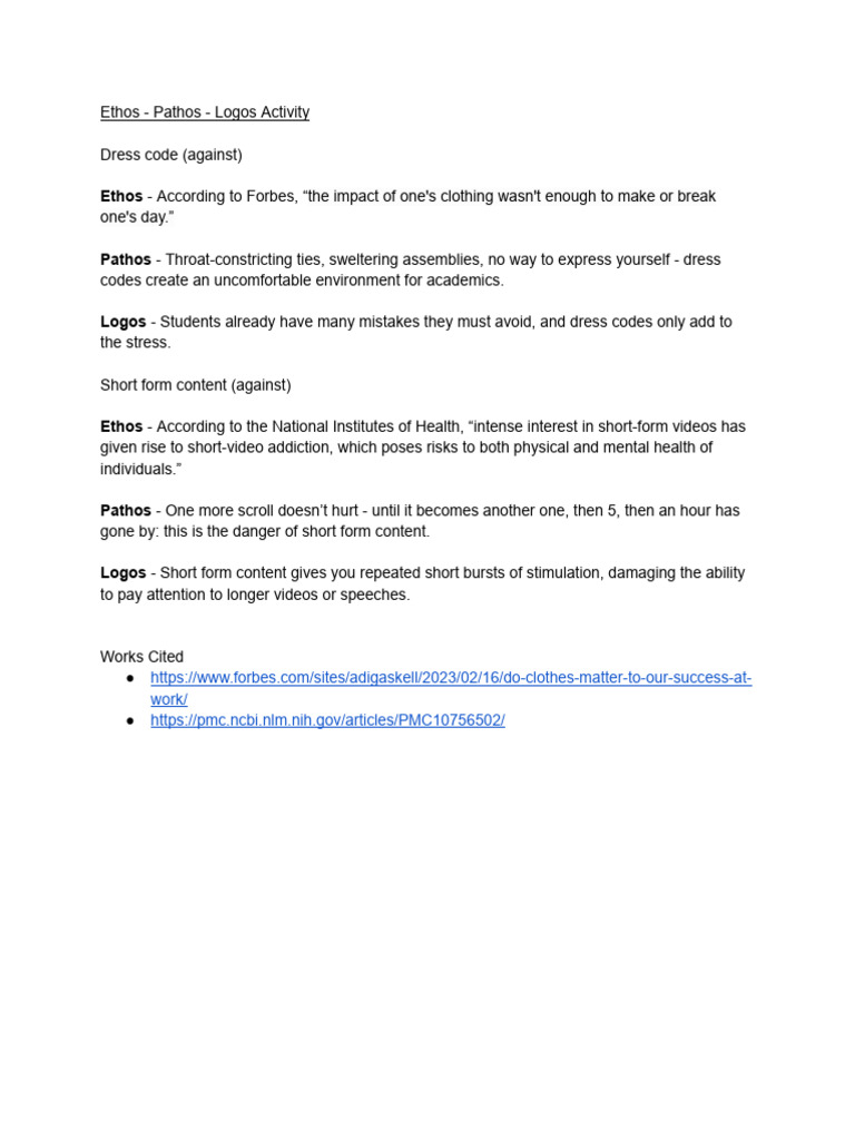 Ethos Pathos Logos Activity | PDF