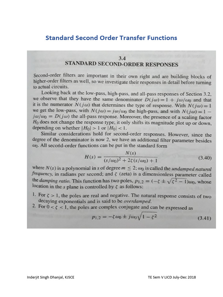Standard Second Order Transfer Functions | PDF
