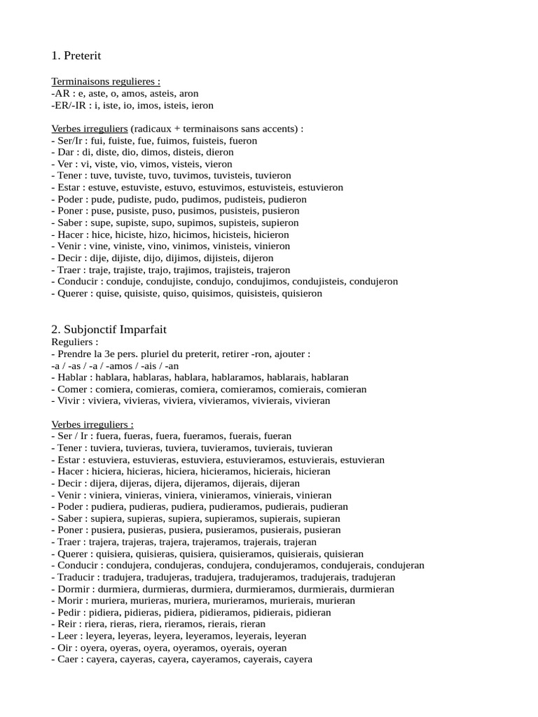 Conjugación del Prétérit en Español | PDF