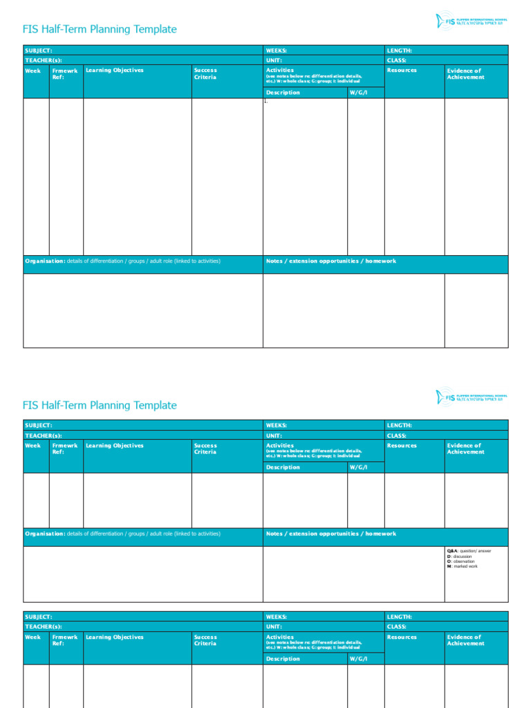 FIS Half Term Planning Template | PDF | Learning
