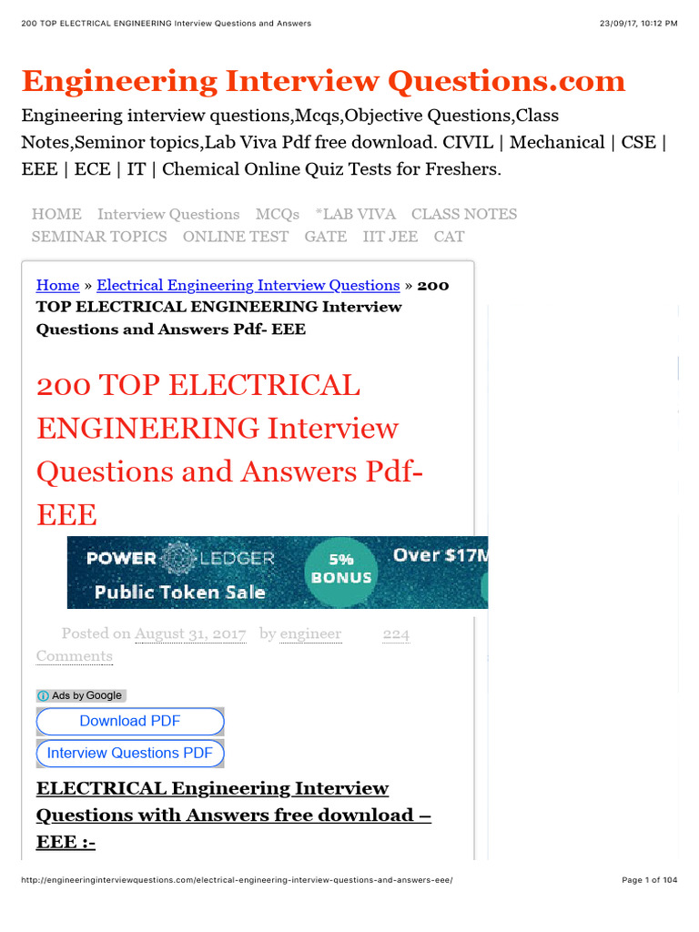 200 Top Electrical Engineering Interview Questions and Answers | PDF ...