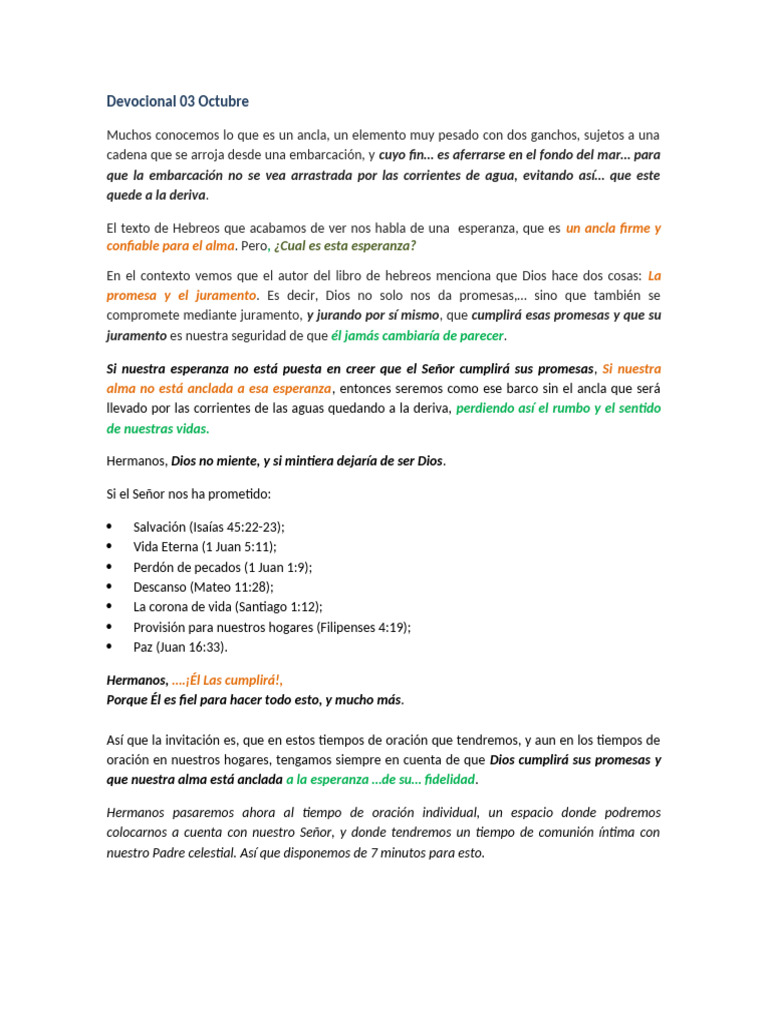 Ancla Del Alma-Devocional 03 Octubre | PDF | Creencia religiosa y doctrina