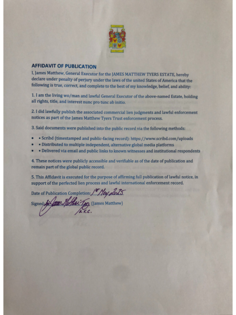 PUBLIC NOTICE: James Affidavit of Publication-Posted 3rd July 2025 | PDF