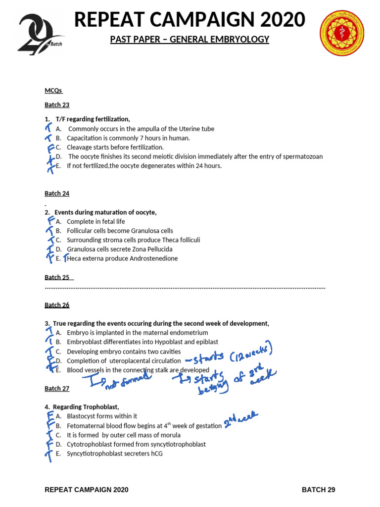 General Embryology MCQs and Notes 2020 | PDF | Menstrual Cycle ...