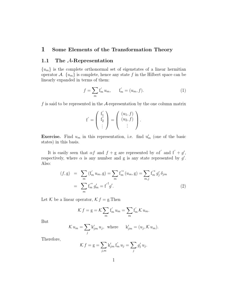 Some Elements of The Transformation Theory | PDF | Eigenvalues And ...