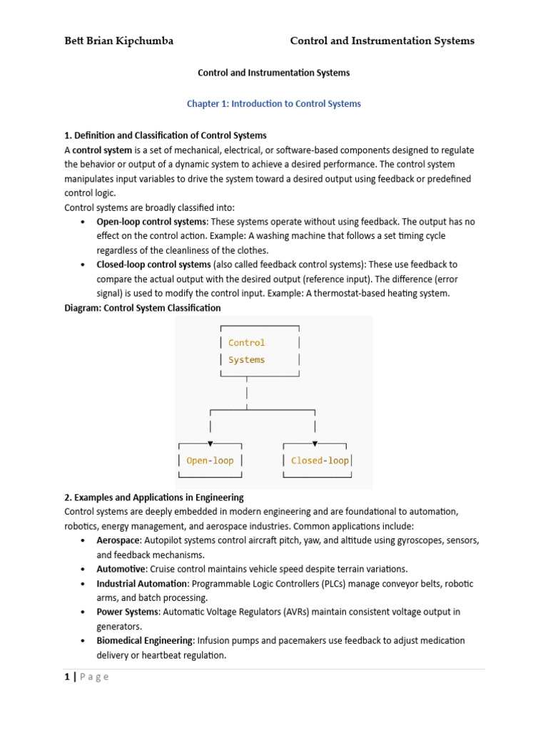 Control and Instrumentation Systems Notes | PDF | Feedback | Servomechanism