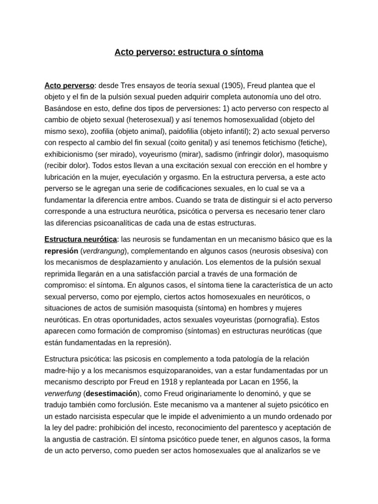 Acto Perverso: Estructura y Síntomas | PDF | Neurosis | Sadomasoquismo