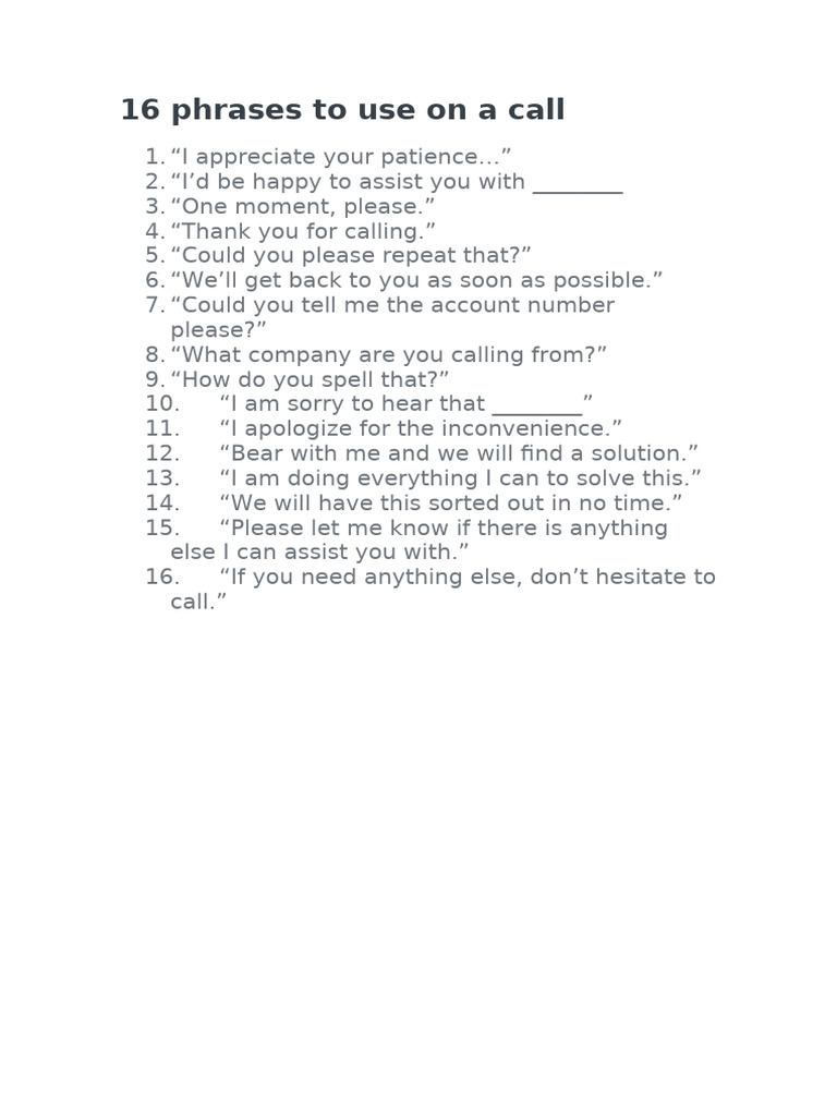 Essential Call Phrases for Assistance | PDF