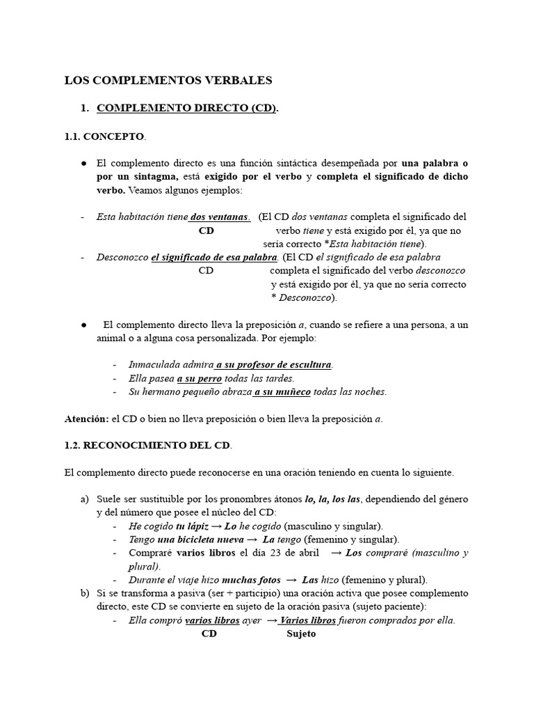 Complementos Verbales | PDF | Asunto (gramática) | Verbo