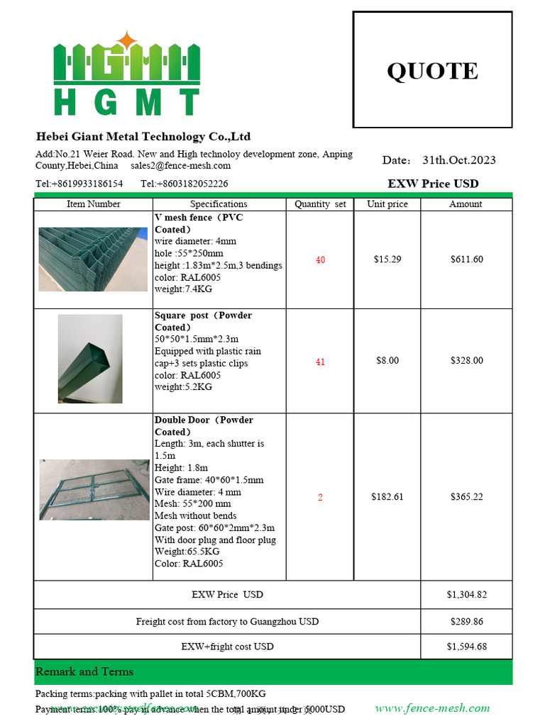 Quotation List of V Mesh Fence From Giant Fence-5) | PDF