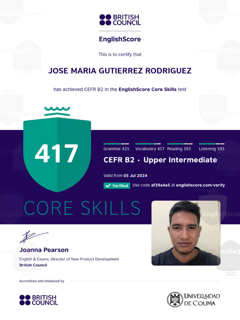 Jose Maria Gutierrez Rodriguez CEFR B2 Certification | PDF