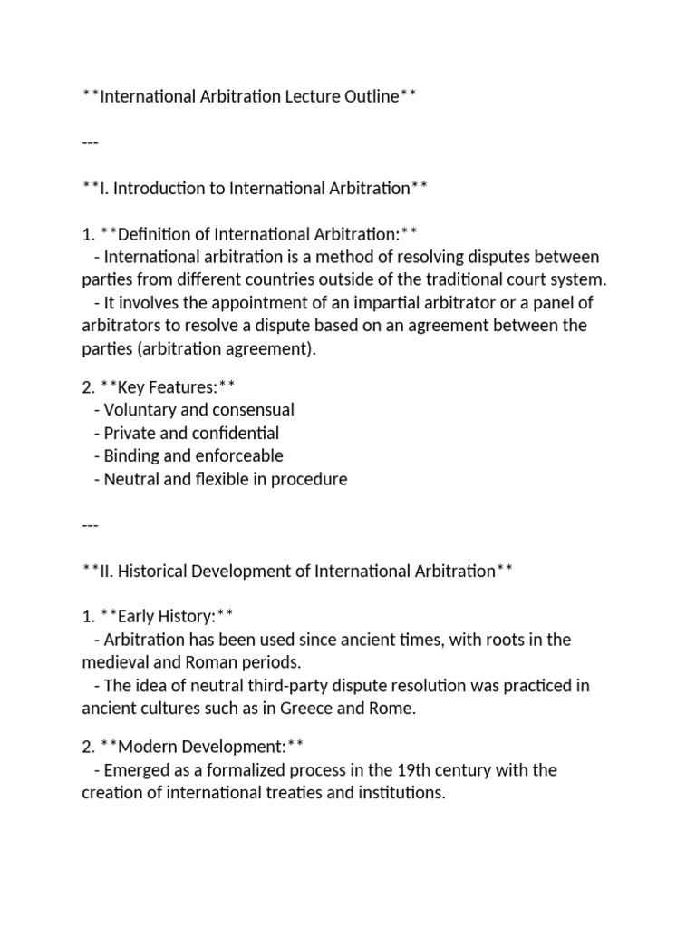 International Arbitration Lecture Outline | PDF | Arbitration | Precedent