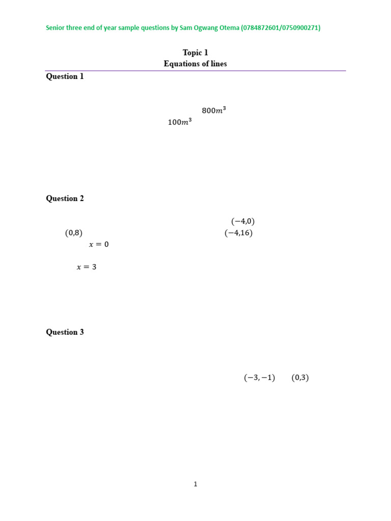 Senior Three Mathematics Scenario Questions-1 | PDF | Metre | Area