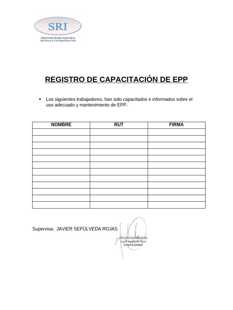 Registro de Capacitacion Epp | PDF