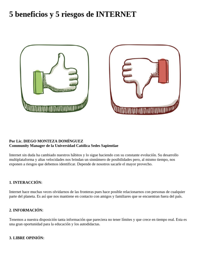 5 Beneficios y 5 Riesgos de INTERNET | PDF | Internet | Anonimato