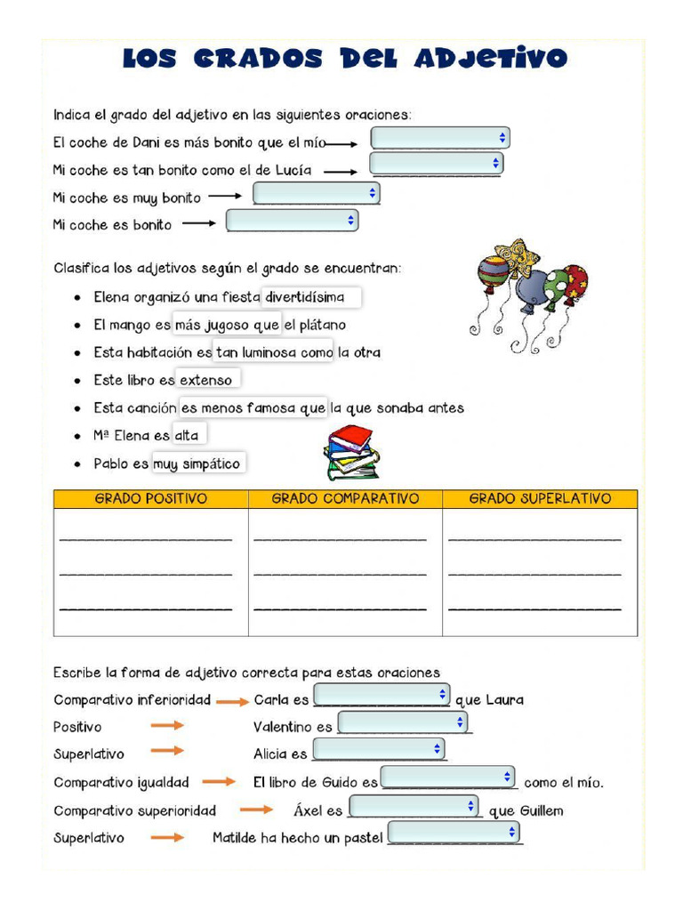 Grados de Los Adjetivos Ejercicios | PDF