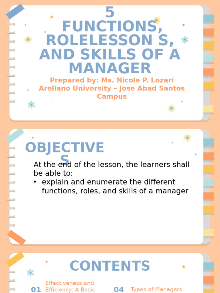 Lesson 5 Functions Roles and Skills of A Manager | PDF | Goal | Social Psychology