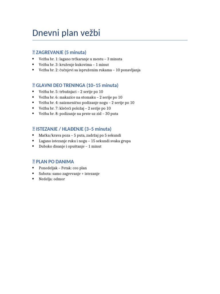 Dnevni Plan Vezbi | PDF