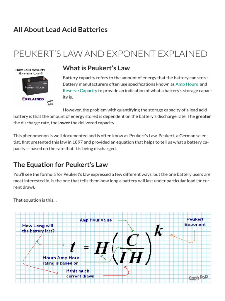 What Is Peukerts Law - All About Lead Acid Batteries | PDF | Energy ...