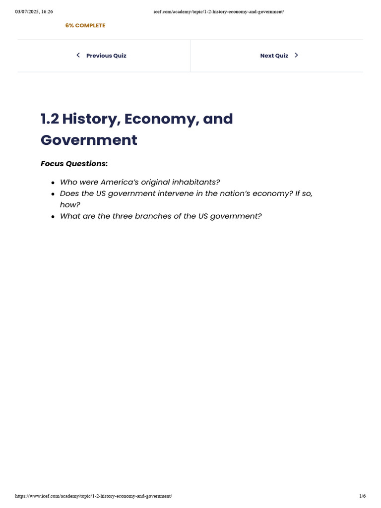 Academy Topic 1 2 History Economy and Government | PDF | The United ...