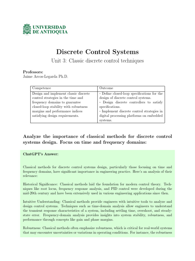 Discrete Control Systems Unit 3 Classic Discrete Control Techniques | PDF | Control Theory ...