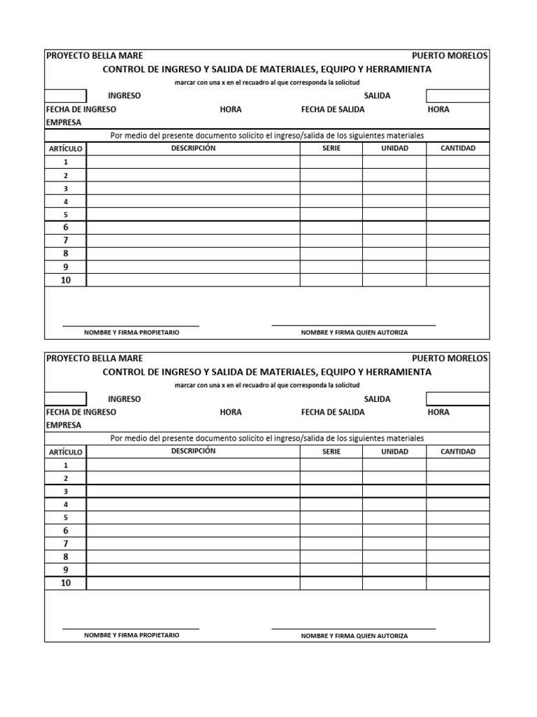 Formatos de Salida Materiales | PDF