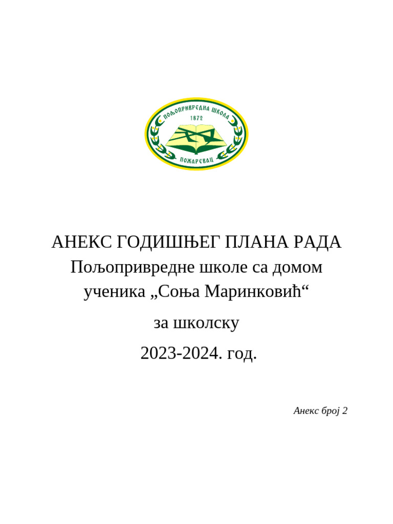 Aneks Godišnjeg Plana 2 | PDF