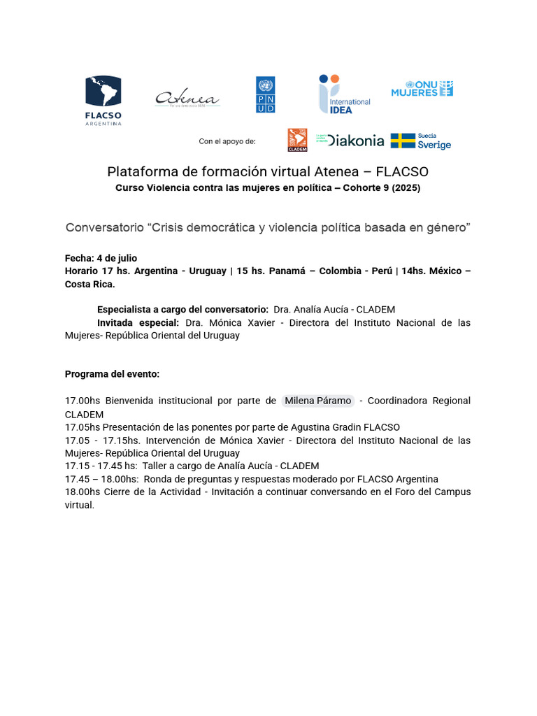 Programa Conversatorio "Crisis Democrática y Violencia Política Basada en Género" | PDF