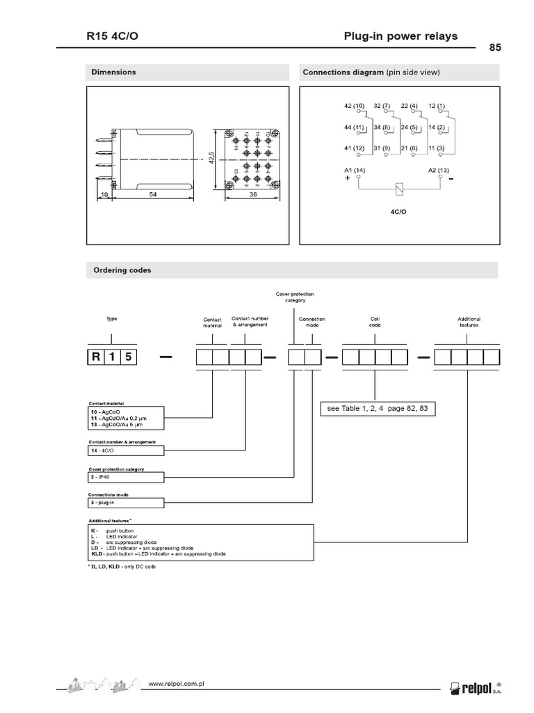 R15 4C/O Plug-In Power Relays: See Table 1, 2, 4 Page 82, 83 | PDF
