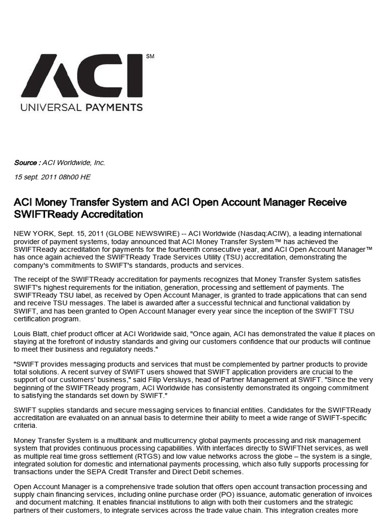 Aci Money Transfer System and Aci Open Account | PDF | Payment System ...