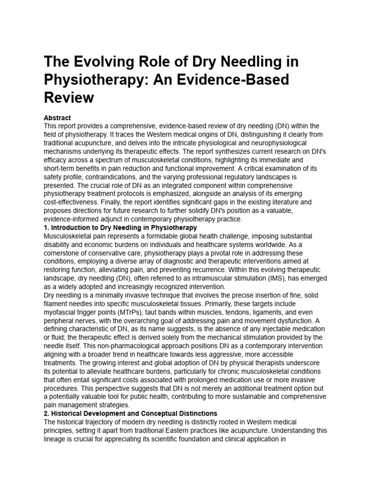 Dry Needling Physiotherapy Research Outline | PDF | Myofascial Trigger ...
