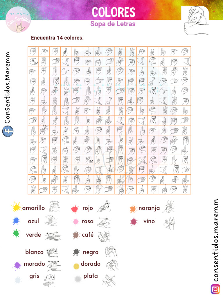 Sopa de Letras: 14 Colores para Encontrar | PDF