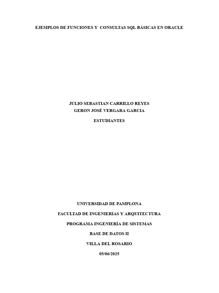 Funciones y Consultas SQL Básicas en Oracle Geron y Julio | PDF | Ascii ...