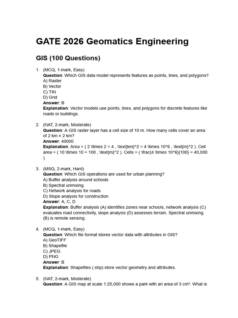 GATE 2026 GIS Engineering Questions | PDF | Geographic Information ...