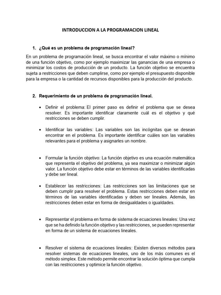 Introduccion A La Programacion Lineal | PDF | Programación lineal ...