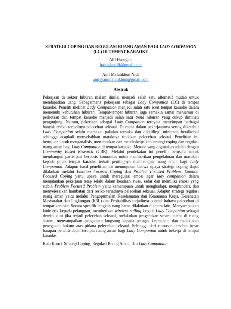 Alif & Anif - Strategi Coping Dan Regulasi Ruang Aman Bagi Lady ...