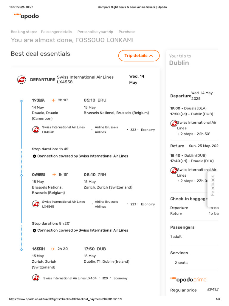 Reservation Billet D'avion FOSSOUO | PDF | Airlines | Switzerland