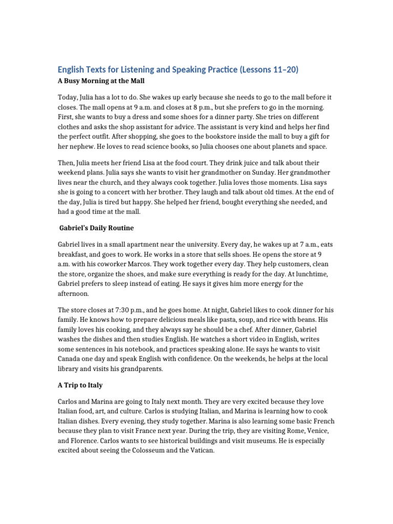 English Listening & Speaking Practice Lessons | PDF | Italian Cuisine ...